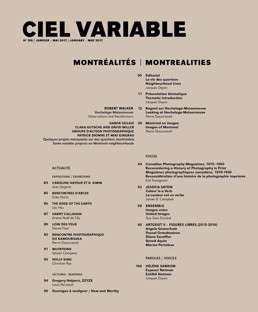 Ciel variable, no. 105, « Montréalités » – Boutique Ciel variable